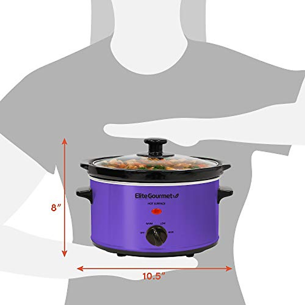 Elite Gourmet MST-275XP# Electric Oval Slow Cooker, Adjustable Temp, Entrees, Sauces, Stews & Dips, Dishwasher Safe Glass Lid & Crock (2 Quart, Purple)