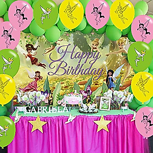 SAIAODI Tinkerbell Birthday Party Banner Backdrop, Fairy Flower Party Decorations for Kid Party Supplies Happy Birthday Banner Tinkerbell Teme Party Decorations Photography Background