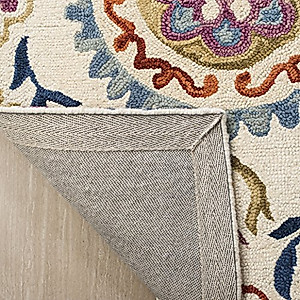 SAFAVIEH Suzani Collection 3' x 5' Ivory/Multi SZN374B Hand-Hooked Boho Premium Wool Area Rug