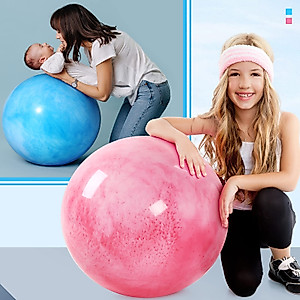 Jadive 2 Pcs 24 Inch Marbleized Bouncy Balls Giant Bouncing Balls Large Size Playground Huge Ball Rubber Sensory Balls with Air Pump for Kids Beach Play Toys Indoor Outdoor Activities, Red, Blue