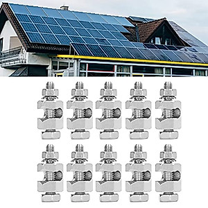 Focket 10PCS Solar Panel Photovoltaic Nut and Solar Earthing Ground Clip Cable Clamp for Bare Wire, Safe On Coupling Earthing Ground Lug Cable Clamp Ground Clamp Fasteners Clip