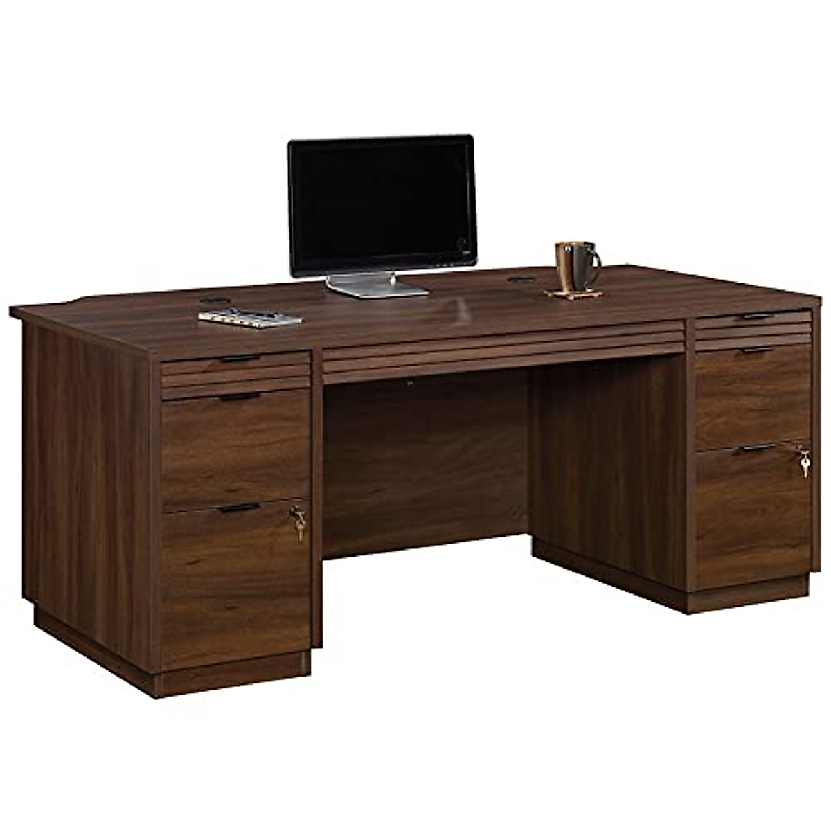 Sauder Palo Alto 72" Wooden Double Pedestal Excutive Desk in Spiced Mahogany