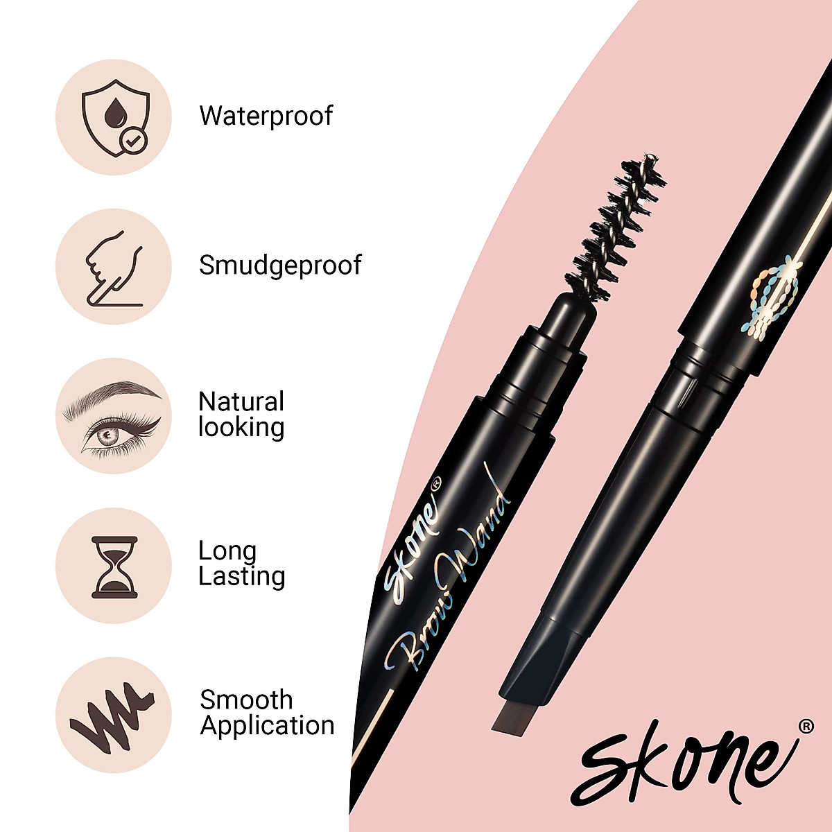 Skone Cosmetics The Original Brow Wand Eyebrow Pencil with Brush - Dual-Sided Retractable Waterproof Long-Lasting Brown Eye Brow Pencils for Women with Sleek Eyebrows - Chocolate for Brunettes