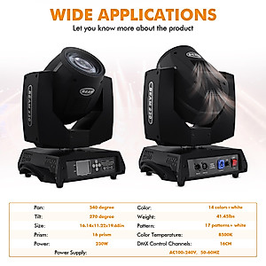 Ridgeyard 230W Beam Zoom Moving Head Light 4 Pack, LCD Display, DMX512 Moving Head DJ Lights with 17 Gobos 14 Colors 16 Channel for DJ Disco Parties Wedding Church Live Show KTV Club