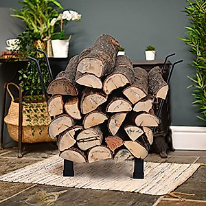 GREEN PARTY Firewood Rack 20 Inch Indoor/Outdoor Firewood Holder, Log Rack Wood Holder for Fireplace, Kindling Wood Storage and Wood Stove Accessories(Black)
