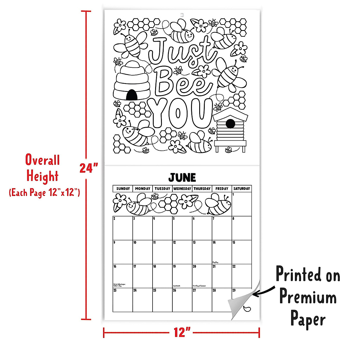 Tiny Expressions - Inspirational Coloring Calendar for Kids - Today is a Good Day 2024 Wall Calendar - Home or Classroom Kid Learning Calendars with Inspirational Quotes - Children's Calendar - 12x12 inches