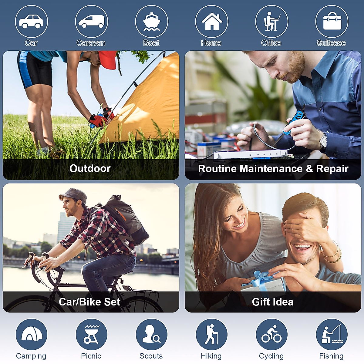 Bovgero Multitool Knife, 16 in 1 Pocket Knife, Handmade Multi Tool Knife, Gift for Men boyfriend dad him husband, Blue