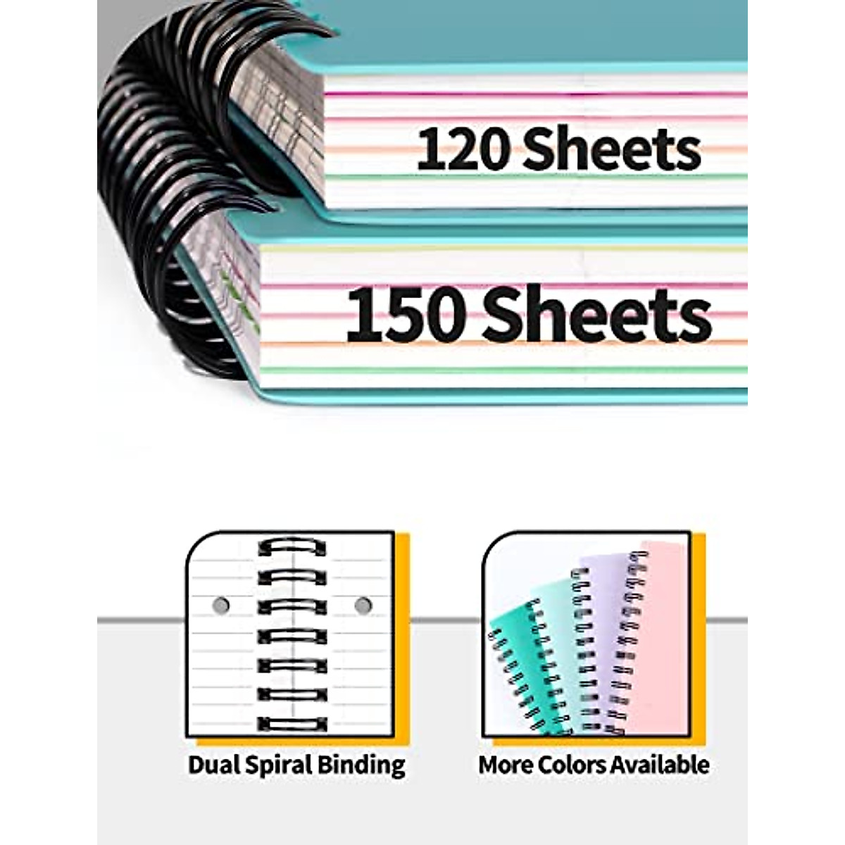 SUNEE 5 Subject Notebook College Ruled - 300 Pages, 8.2"x10.8", Spiral Lined Notebook with 5 Pocket Colored Dividers, 3-Hole Punched Paper, Teal Notebooks for School Supplies, Home & Office, Writing Journal
