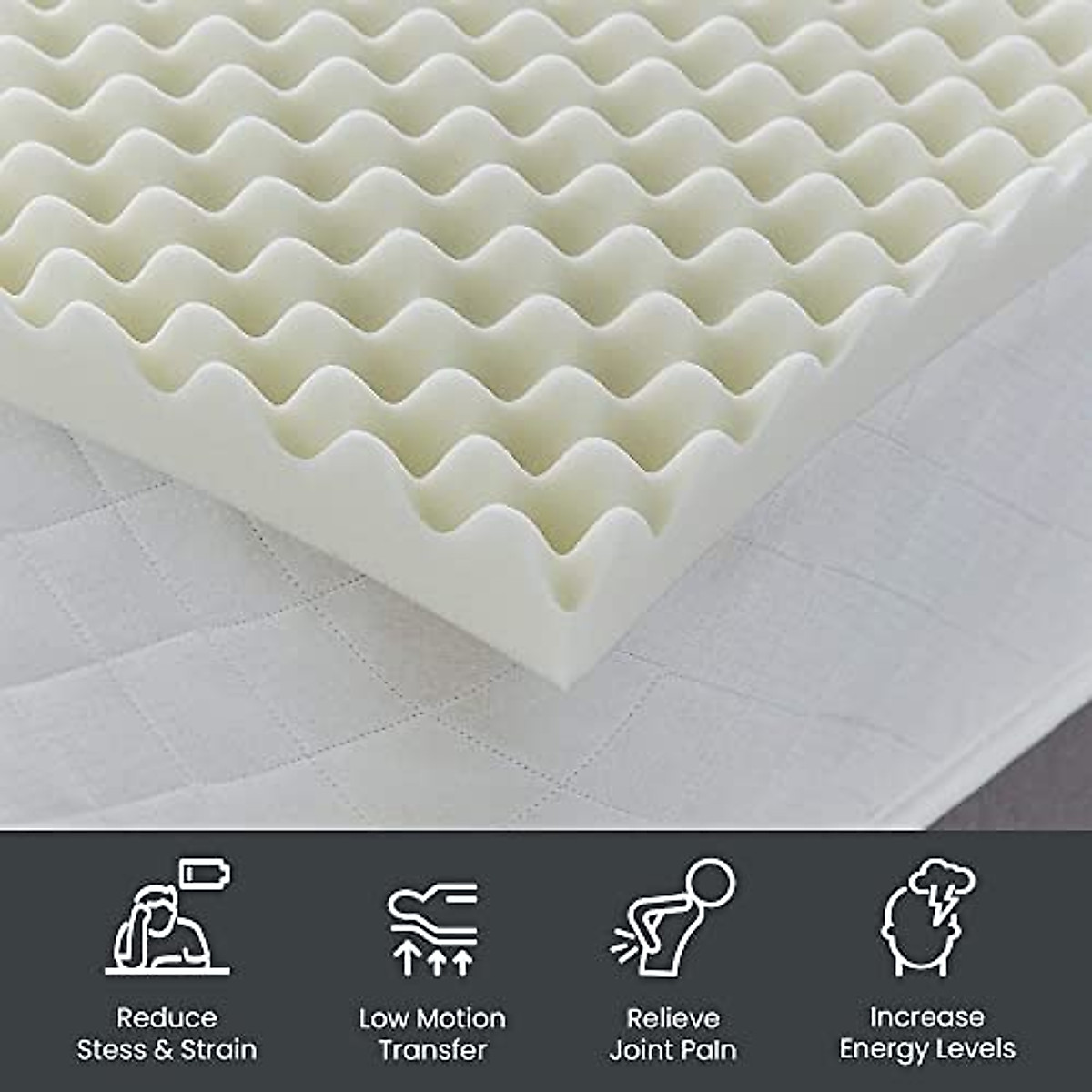 Nutan 1-Inch Foam Topper Convoluted Egg Shell Breathable,Adds Comfort to Mattress Queen, White