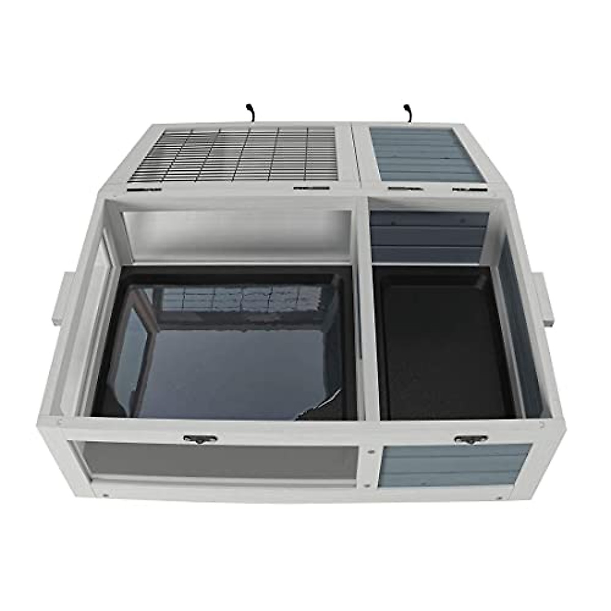 GDLF Wood Tortoise House Indoor Turtle Habitat Reptile Cage Removable Waterproof Tray (Grey &White)