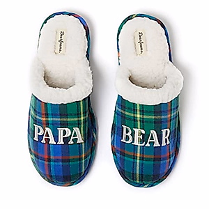 Dearfoams Men's Gifts for Dad Funny Fathers Day Papa Bear Slipper, Green Plaid, 11-12