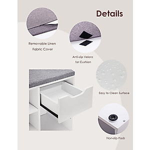 DINZI LVJ Shoe Bench, Entryway Storage Bench with Drawer and 15 Cubbies, Cubby Shoe Rack with Adjustable Shelves, Shoe Organizer Cabinet for Living Room, Bedroom, Mudroom, Closet and Garage, White