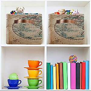 Nander Large Foldable Storage Bin Rectangle Waterproof Storage Basket Cube with PU Handles for Organizing Nursery Home Closet & Office - Old Stained World Map, 1 Pack