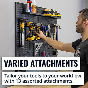 Heavy-Duty Pegboard Wall Kit, 13 Lockable Attachments, Garage Organization & Storage, 2 Panel Pegboard System, Solid Steel Holds 300 lbs, 34 in. x 32 in.