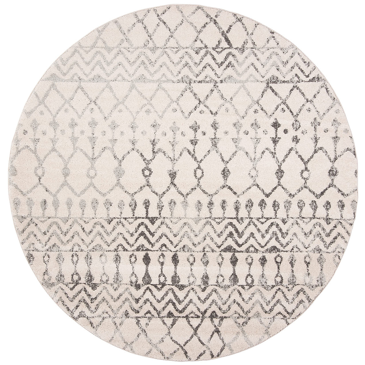 SAFAVIEH Tulum Collection 11' Round Ivory/Grey TUL270A Moroccan Boho Distressed Non-Shedding Dining Room Entryway Foyer Living Room Bedroom Area Rug