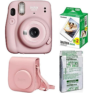 Fujifilm Instax Mini 11 Instant Camera Accessory Kit (Blush Pink) with Case, Instax Mini Film (2 Pack) and Instax Mini Sky Blue Film