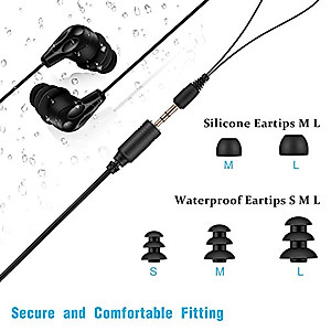 AGPTEK IPX8 Waterproof in-Ear Earphones, Coiled Cable Swimming Earbuds with Stereo Audio Extension Cable, Wired, Black