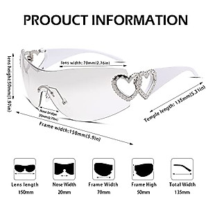 DeBuff Y2K Sunglasses for Women Men, Rimless Shield Wrap Around Sunglasses 2000S Trendy Oversized Fashion Frameless Glasses