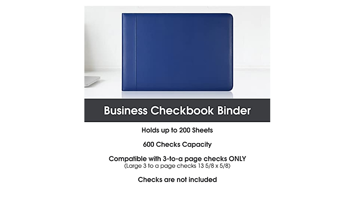 Business Checkbook Binder in Blue - Secure PU Leather Organizer