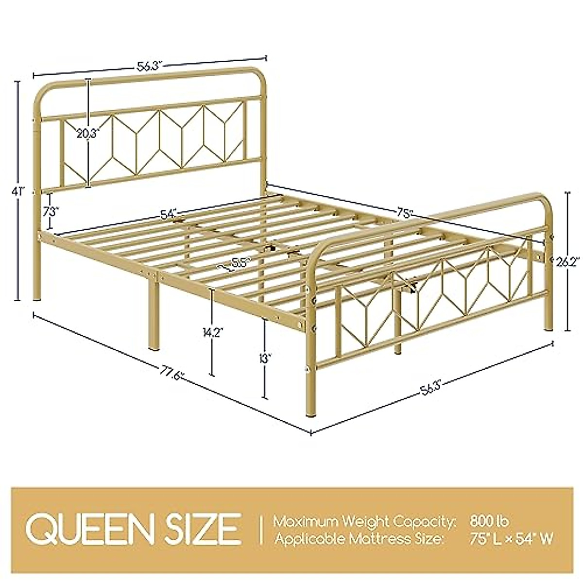 Yaheetech Metal Platform Bed Frame Mattress Foundation with Diamond Pattern Headboard/Footboard/Heavy Duty Steel Slat Support/Under Bed Storage/No Box Spring Needed/Full Size Antique Gold