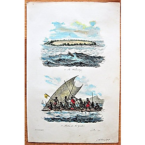 Antique Copperplate Engraving: Whitsunday and a War Canoe