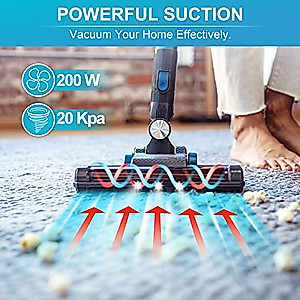 EIOEIR Cordless Stick Vacuum Cleaner with High Efficiency Filtration, Versatilet Lightweigh Vac for Hardwood Floors, Up to 45 Min Run Time, 3 Power Modes, Blue