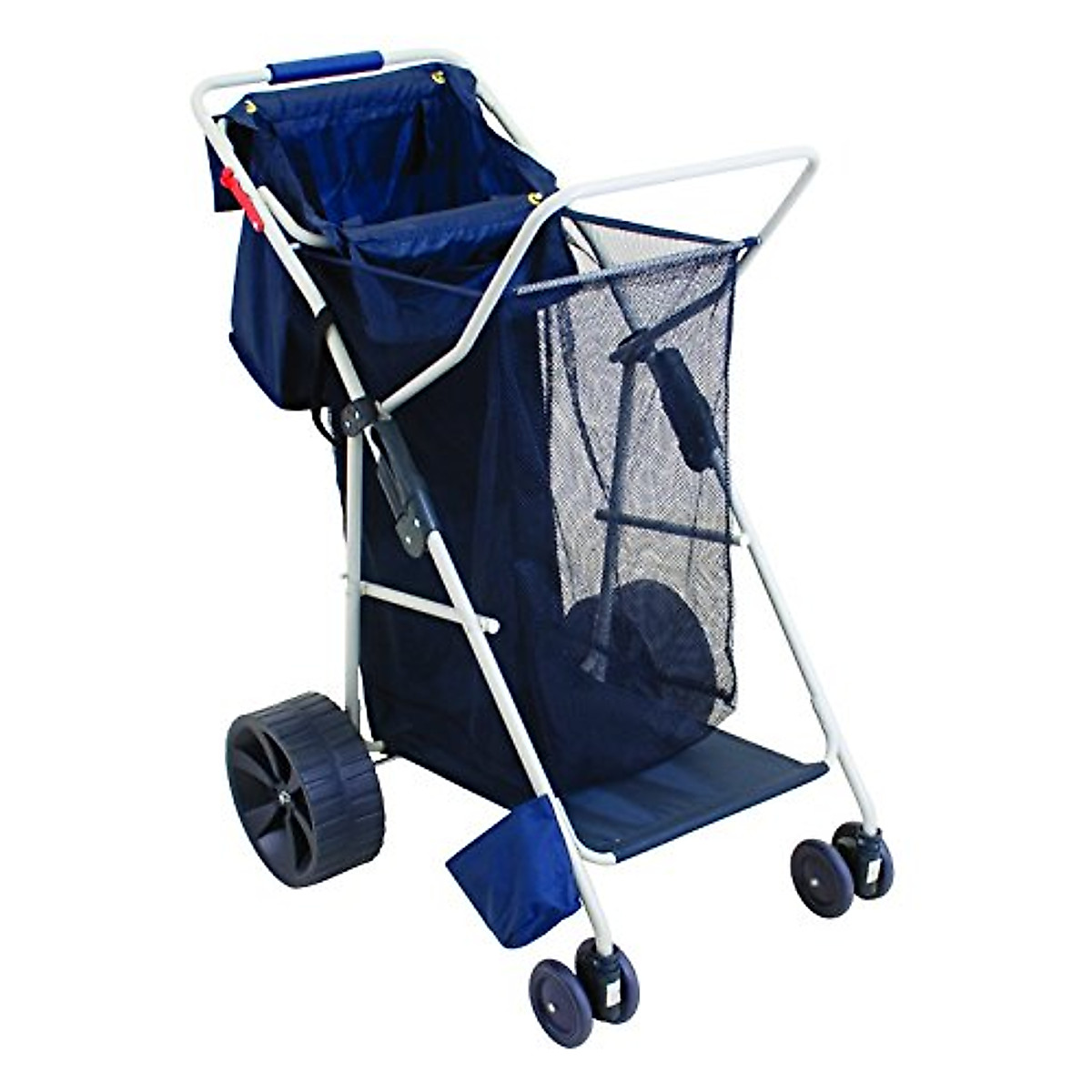 Rio Brands Wonder Wheeler Deluxe Beach Utility Foldable Cart with Removable Storage Tote, Navy