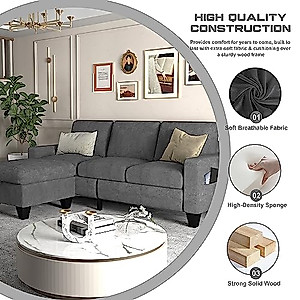 ZeeFu Convertible Sectional Sofa Couch,Grey Snowflake Velvet Modern 3-Seat L-Shaped Upholstered Sofa Couch Set with Storage Reversible Ottoman and Pockets for Living Room Small Space Apartment