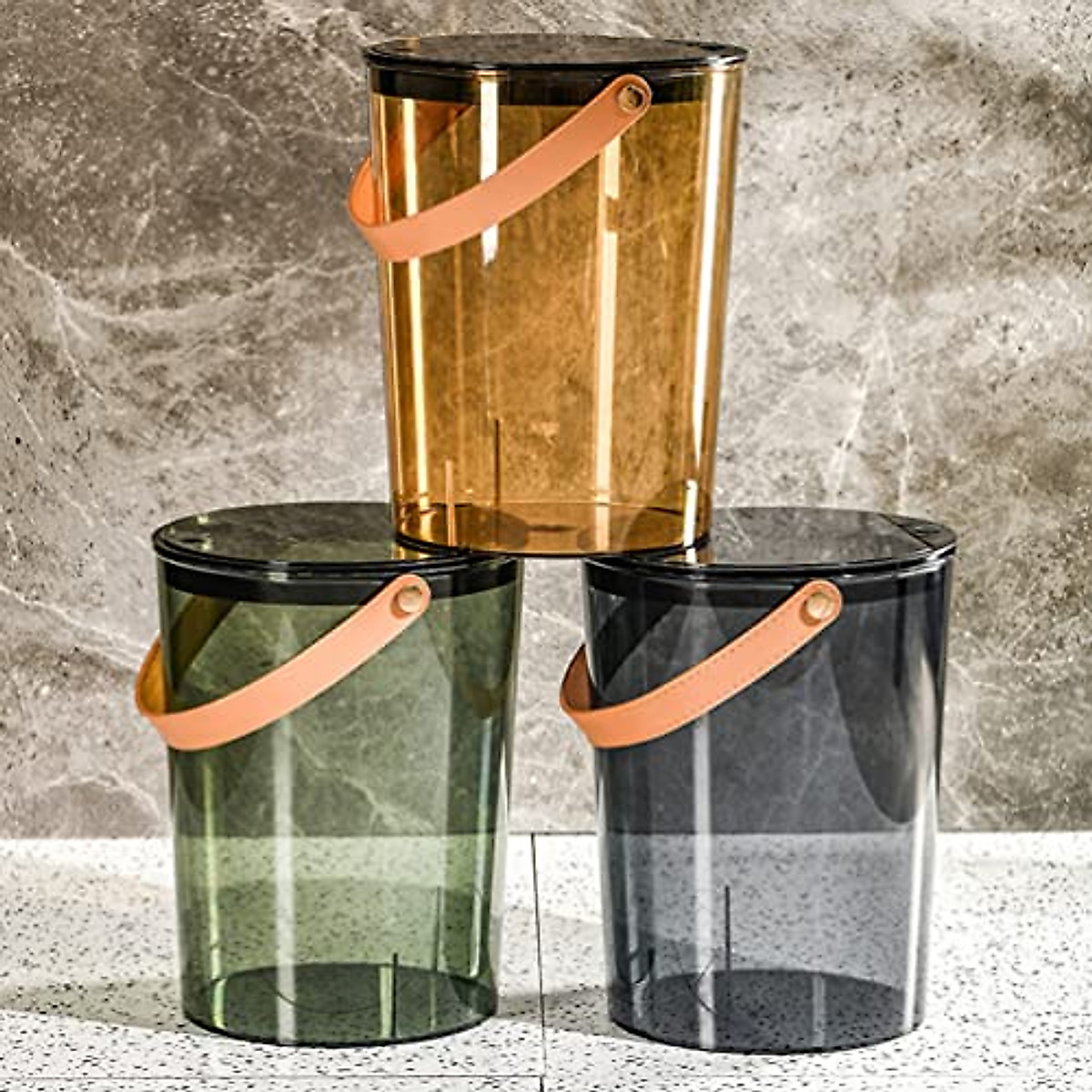 Kitchen Trash can Clear Trash Can Desktop Mini Trash Can Recycle Garbage Can Waste Basket Garbage Container Bins with Lid Handle for Home Office Blue Kitchen