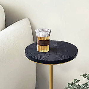 COVLON Drink Table, Weighted Base Pedestal Table, Martini Table,Small Side Table with Wooden Carved Table Top for Living Room, Bedroom, Modern, Gold and Black