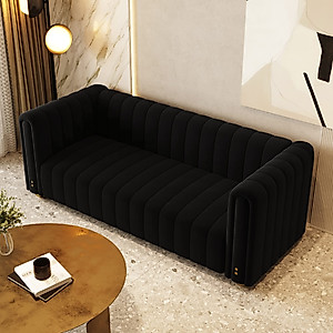 STORFENBOR 81" Black Velvet Sofa Mid Century Modern Couch for 3 Person Chesterfield Tufted Velvet Couches for Living Room Apartment Bedroom Office