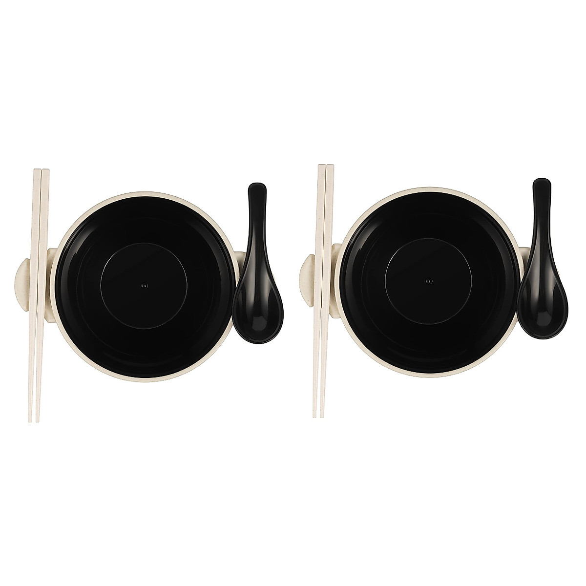 Ozeri Earth Ramen Bowl 6-Piece Set, Made from Plant-Derived and Other Natural Materials, Beige with Black