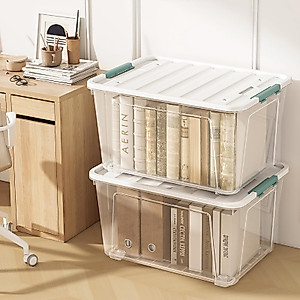 Nicesh 80 L Large Plastic Storage Bins with Latch Lids, 4-Pack Clear Plastic Storage Box with Wheels