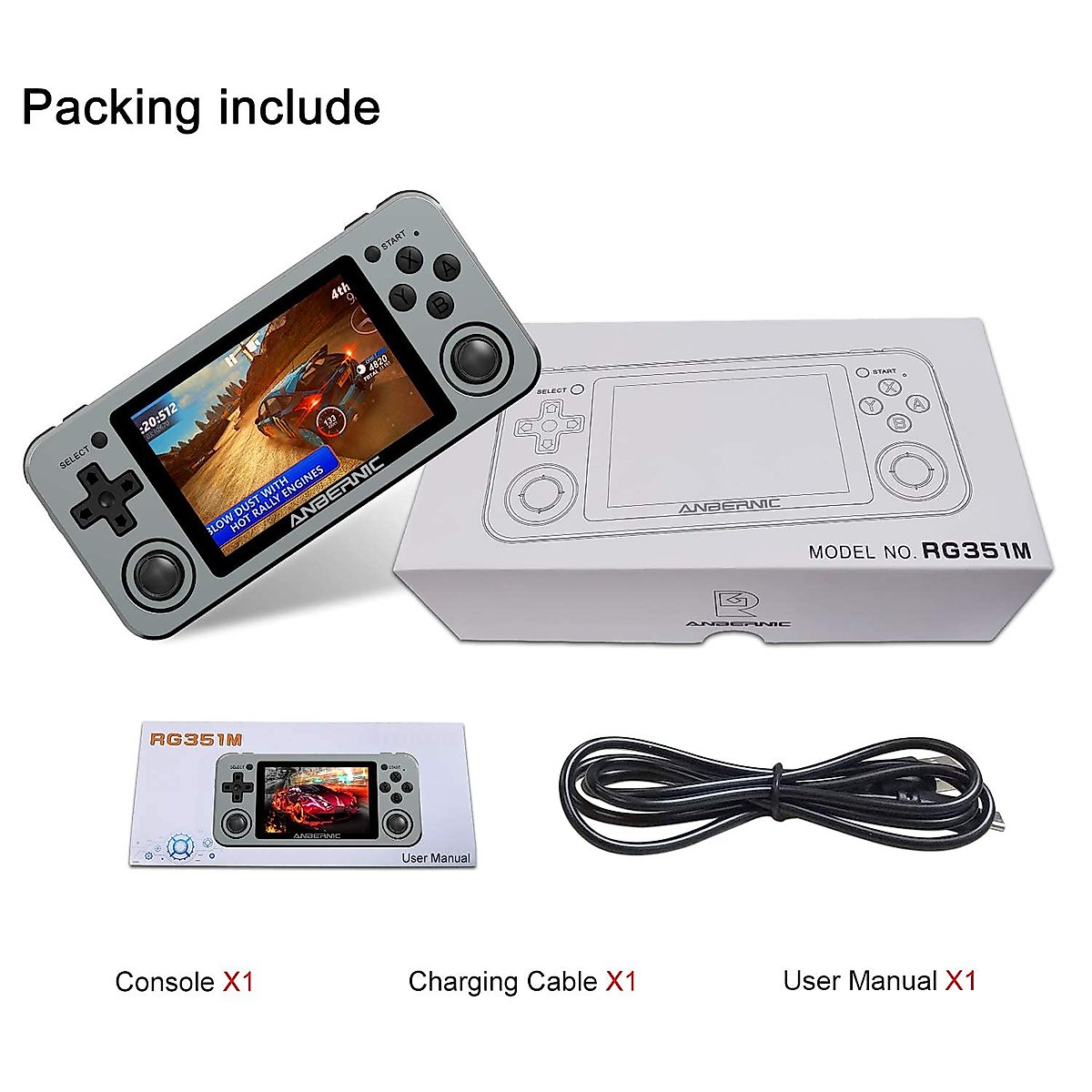MJKJ RG351M Handheld Game Console , Aluminum Alloy Shell 64G TF Card 2500 Classic Games Support WiFi Function Open Source System RK3326 Chip 3.5 Inch IPS Screen (Gray)