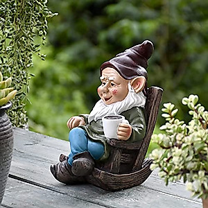 OwMell Drinking Coffee Garden Gnome Statue Decoration 7.3" Gnome Garden Statue Figurine Ornament for Indoor Outdoor Home Garden Patio Yard Lawn