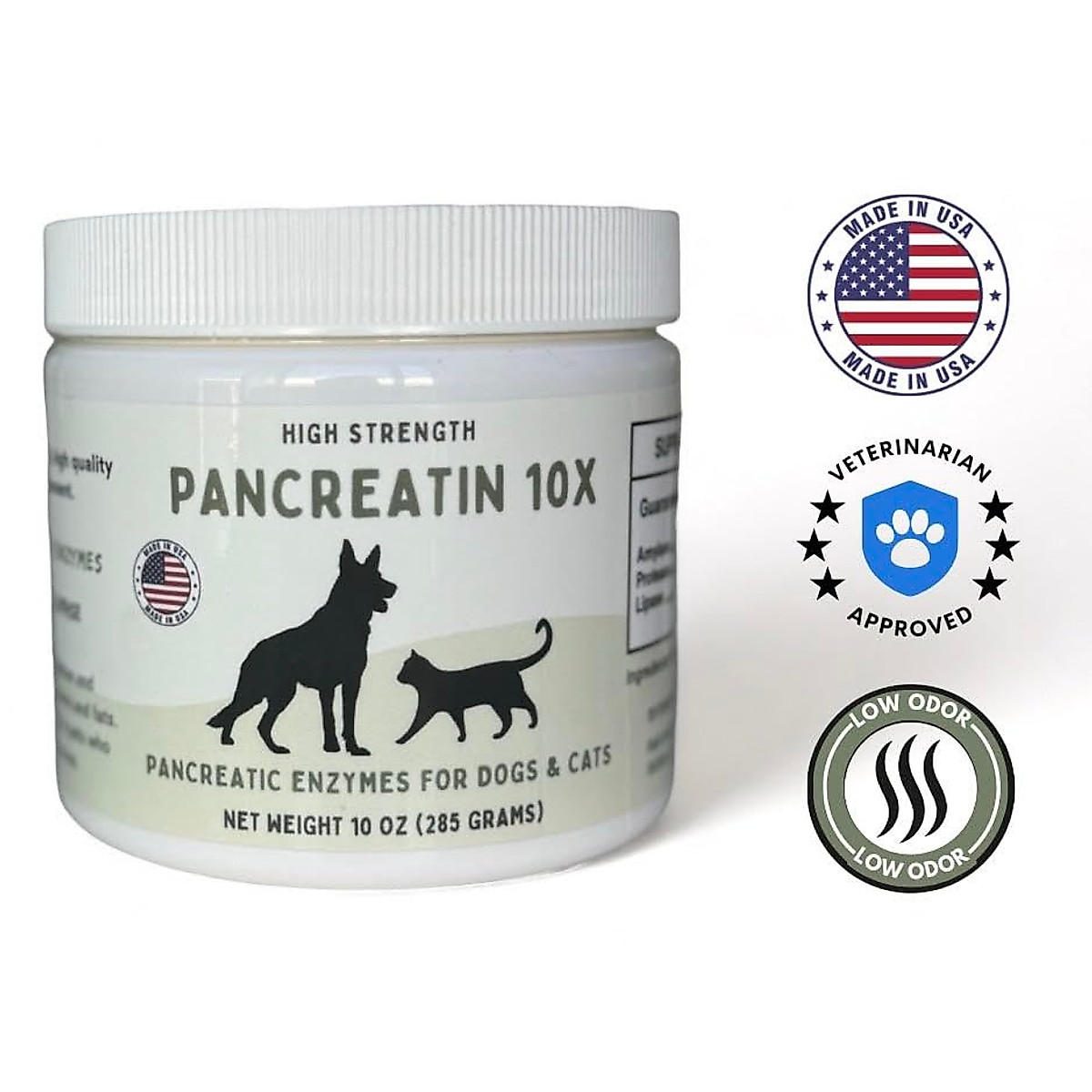 Pancreatin 10X - Pancreatic enzymes for Dogs and Cats (Made in USA) High Strength | Low Odor |10oz (285g)