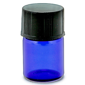Vivaplex, 24, Cobalt Blue, 1 ml (1/4 Dram) Glass Bottles, with Orifice Reducers and Black Caps
