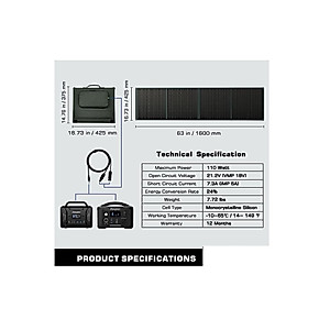 110W Portable Solar Panel for Portable Power Station & Foldable Solar Panels Cell Solar Charger Power Equipment for Outdoor Camping Fishing RV Outdoor