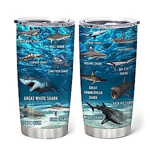 Hyturtle Personalized Gifts Shark Lover - Sharks Printed Customized Name Stainless Steel Tumbler 20 oz With Lid - Idea Cute Sea Animal Lover Gifts For Women, Girl, Kids On Birthday, Christmas