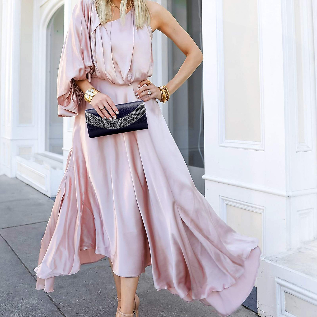 Dasein Womens Clutch Purses Rhinestone Evening Bags Formal Wedding Party Purse Prom Handbags (Navy)