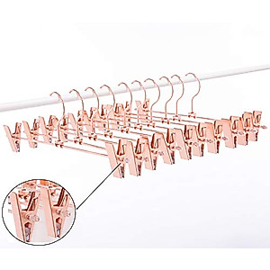 Cocomaya 13 Inch 20 Pack Heavy Duty Rose Gold Copper Stainless Steel Slack Hanger, Pants Hanger, Skirt Hanger with Adjustable Clips (Rose Gold, 20)