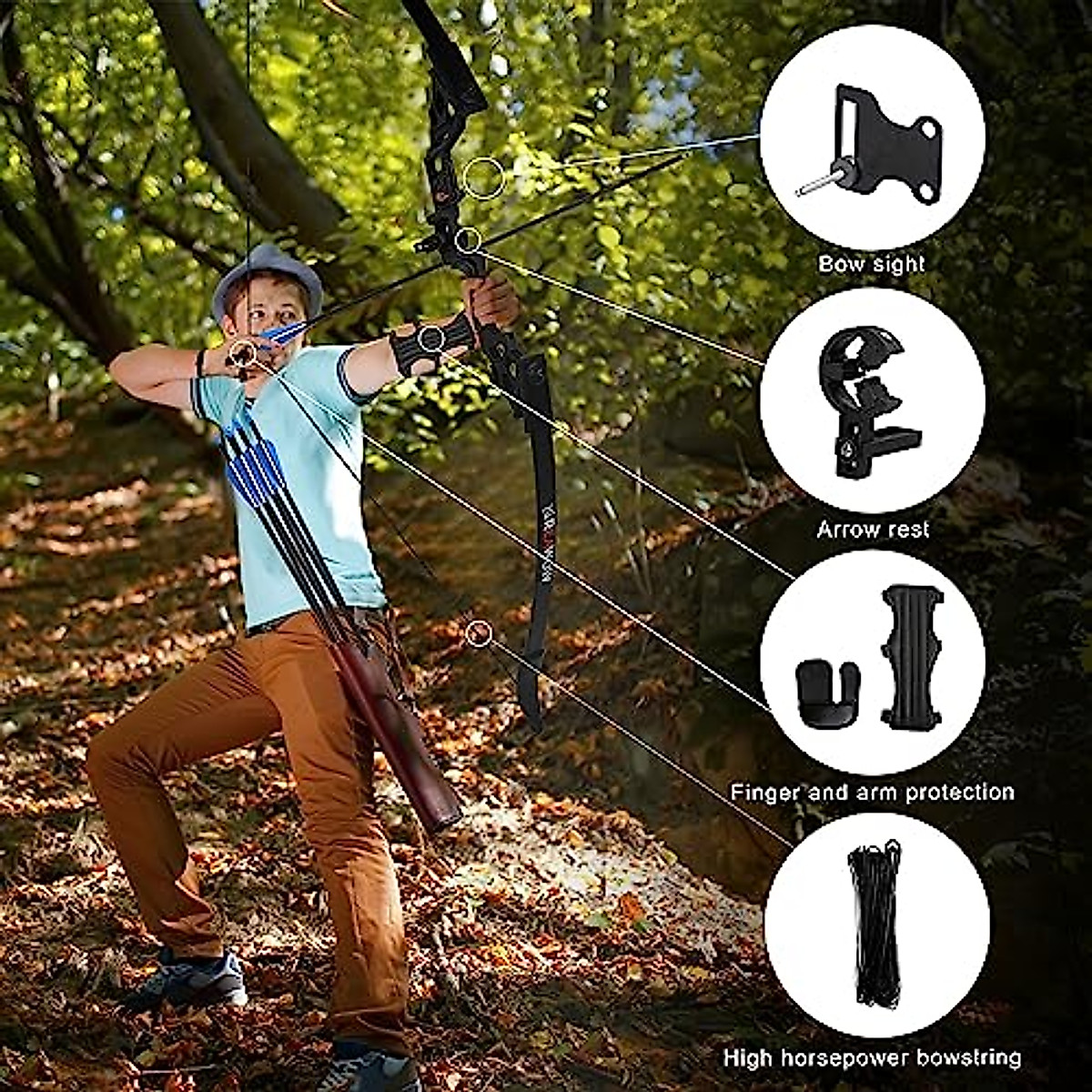 REAWOW Recurve Bows for Adults Archery Bow and Arrows Sets Hunting Takedown Bow 52in Adult Teens Beginner Right Handed Shooting Practice 6 Carbon Arrows …