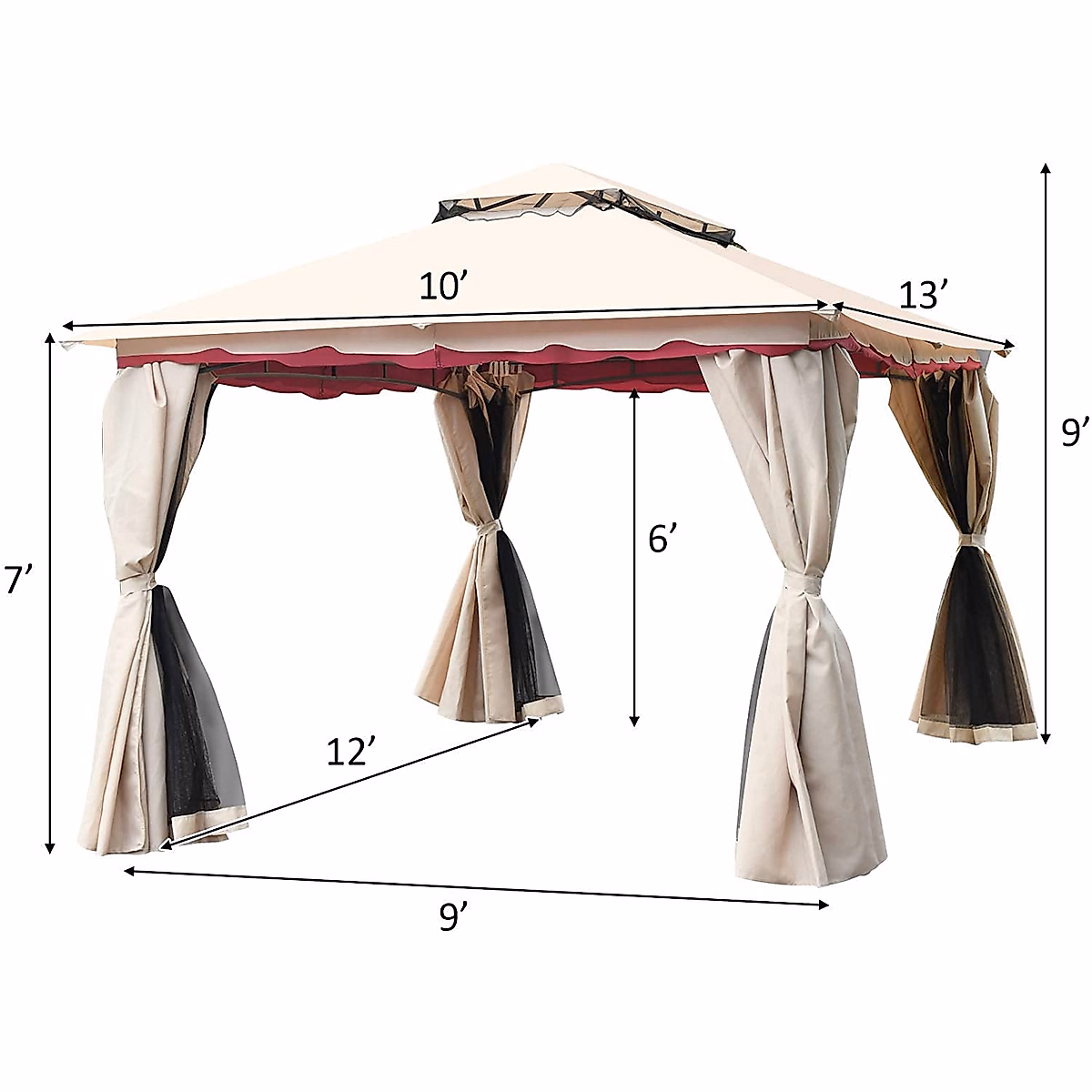 Tangkula 13x10 Feet Patio Gazebo, Outdoor Steel Gazebo with Mesh Netting and Privacy Side Walls, 2-Tier Canopy Gazebo w/ 130 Square Feet of Shade, Ideal for Patio, Yard, Garden