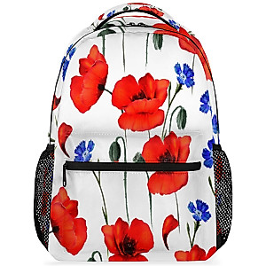 TropicalLife Floral Poppy Pattern Backpack for Women Men, Travel Laptop Backpack Lightweight Computer Hiking Gym Sports Rucksack Casual Daypack Carry On Backpack Work Bag