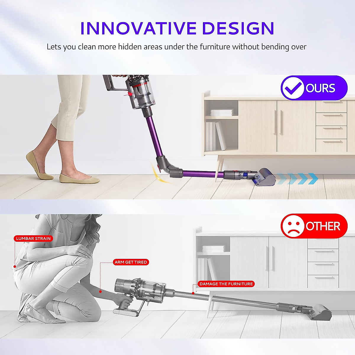 Foldable Extension Wand Compatible with Dyson V7 V8 V10 V11 V15 Cordless Vacuum Accessories, Upgrade Quick Release Wand Replacement for Dyson Stick Vacuum Attachments(Purple)
