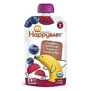 Happy Baby Organics Simple Combos Stage 2 Baby Food, Bananas Beets & Blueberries, 4 Ounce (Pack of 16)