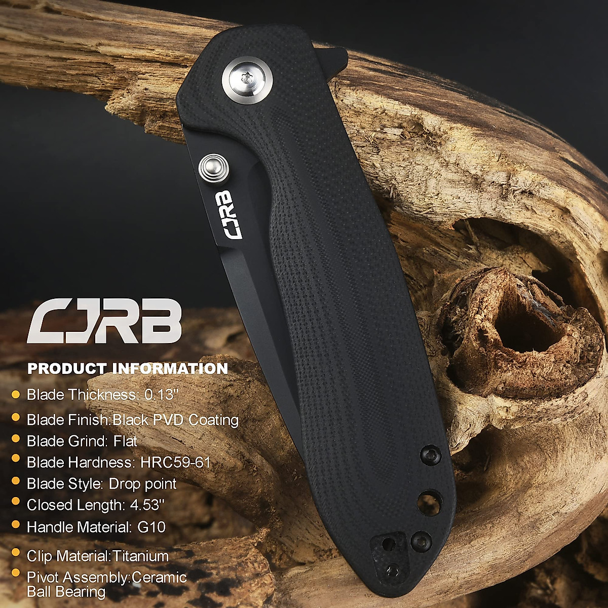 CJRB CUTLERY Pocket Knife Scoria (J1920) AR-RPM9 Powder Steel Black PVD Blade Black G10 Handle Tactical Knife Folding Knife EDC Knife
