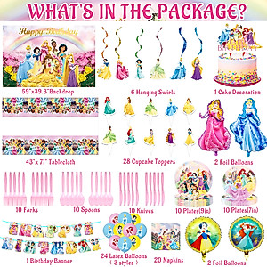 Princess Party Decorations - Princess Birthday Decorations include Banner Tablecloth Backdrop Ballons Cake Cupcake Toppers Tableware Haning Swirls, Princess Birthday Party Supplies