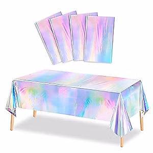 4 Pack Iridescence Plastic Tablecloths Shiny Disposable Laser Table Covers 54" x 108" Sequin Holographic Foil Tablecloths for Birthday, Wedding, Party, Picnic, Buffet, Christmas Decorations
