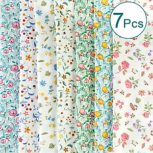 Gnognauq Floral Cotton Fabric Fat Quarter Bundles, 7 Pieces Rose Tulip Pre-Cut Fabric Multi Color Printed Quilting Fabric for Patchwork Sewing Quilting, 18x22 inches